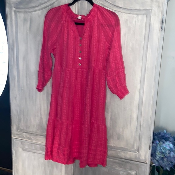 J. Jill | Dresses | Jjill Hot Pink Tiered Button Front Dress | Poshmark